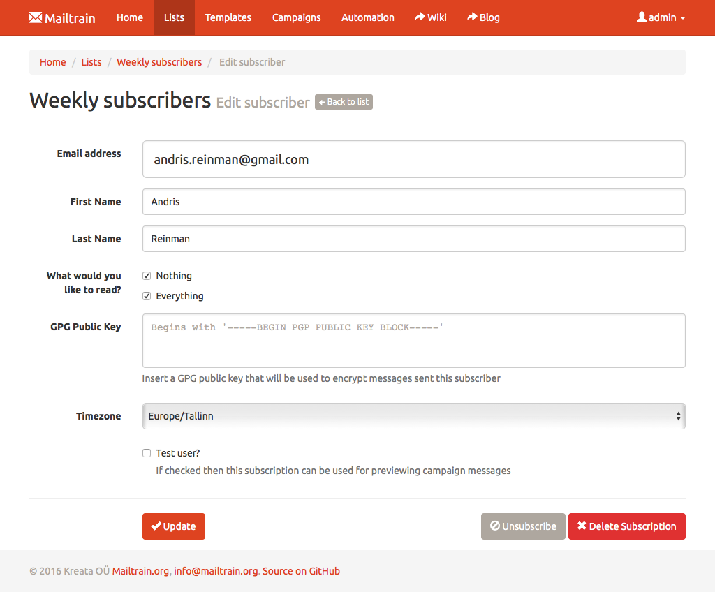 Mailtrain | Self Hosted Newsletter App